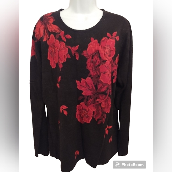 Cathy Daniels | Sweaters | Cathy Daniels Black And Red Floral Sweater ...